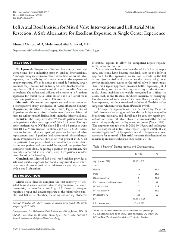 (PDF) Left Atrial Roof Incision for Mitral Valve Interventions and Left ...