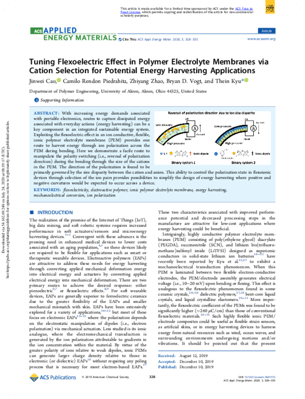 (PDF) Tuning Flexoelectric Effect in Polymer Electrolyte Membranes via Cation Selection for ...