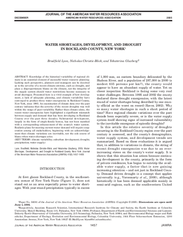 (PDF) Water Shortages, Development, and Drought in Rockland County, New ...