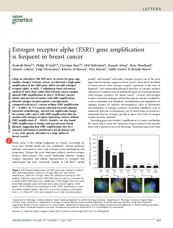 (PDF) Preexisting Somatic Mutations of Estrogen Receptor Alpha (ESR1 ...