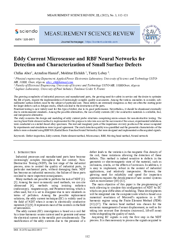 Pdf Eddy Current Microsensor And Rbf Neural Networks For Detection