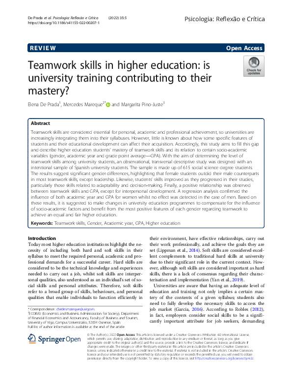 (PDF) Teamwork skills in higher education: is university training ...