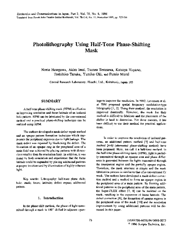 (PDF) Photolithography using half-tone phase-shifting mask
