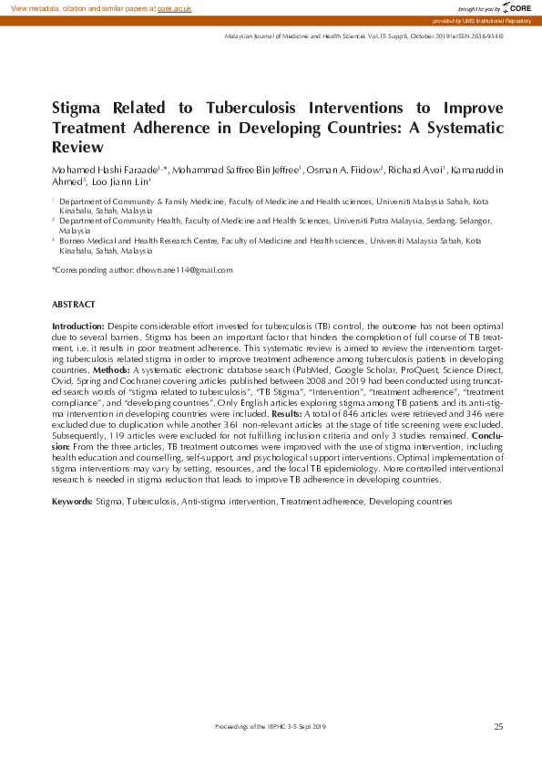 (PDF) Stigma related to tuberculosis interventions to improve treatment ...