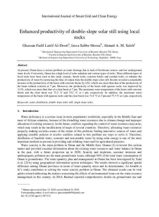 (PDF) Enhanced productivity of double-slope solar still using local rocks