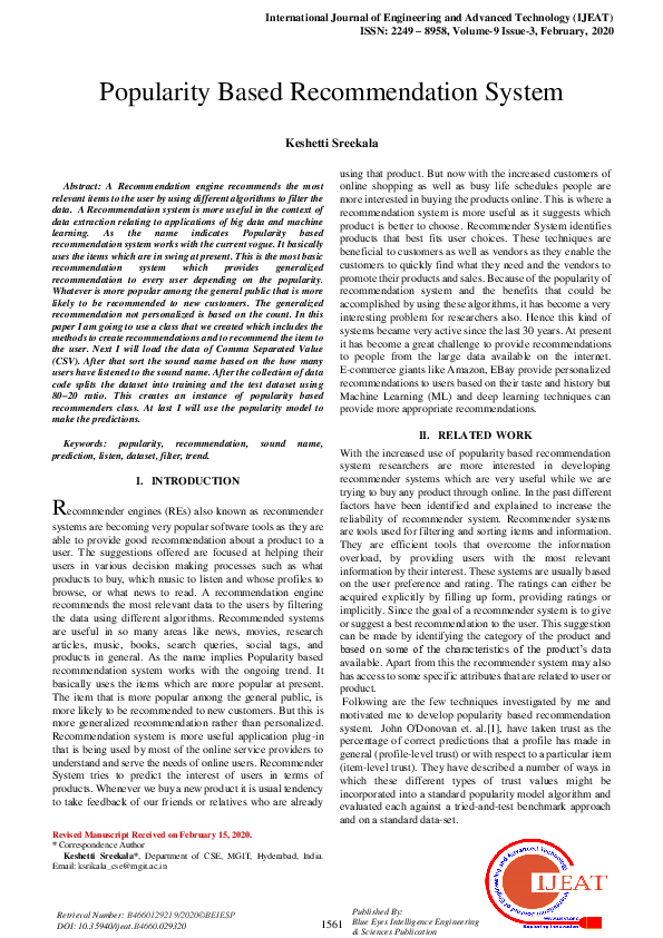 (PDF) Popularity Based Recommendation System