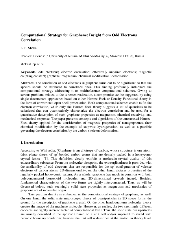 Pdf Computational Strategy For Graphene Insight From Odd Electrons Correlation