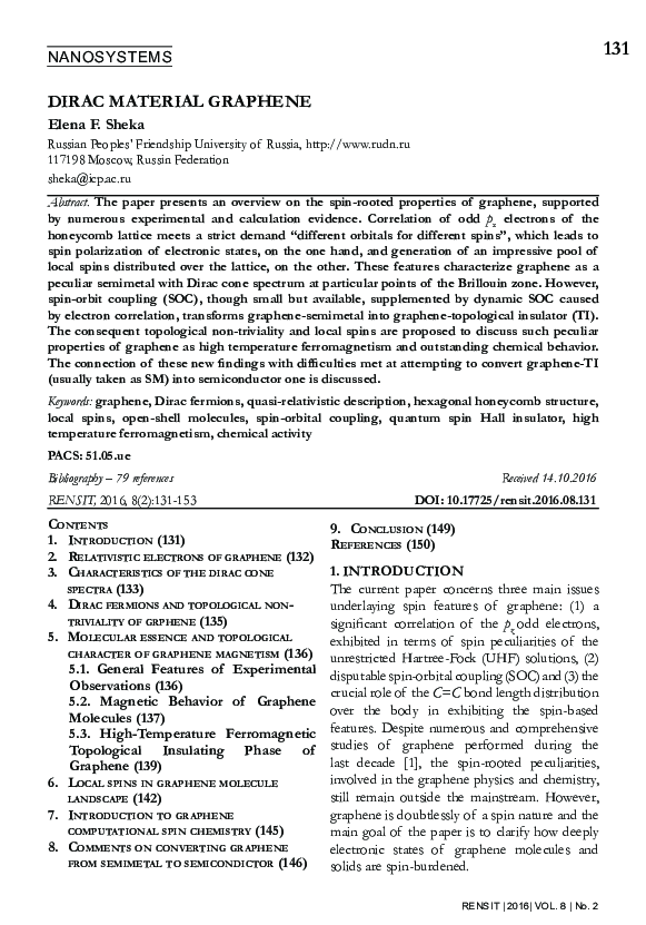 (PDF) Dirac Material Graphene