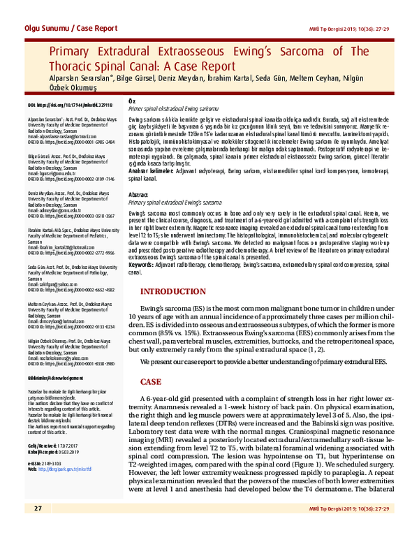 (PDF) Torasik Spinal Kanalın Primer Ekstradural Ekstraosseöz Ewing ...