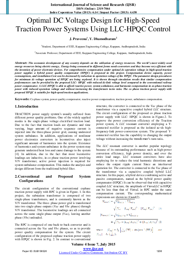 (PDF) Optimal DC Voltage Design for High-Speed Traction Power Systems ...