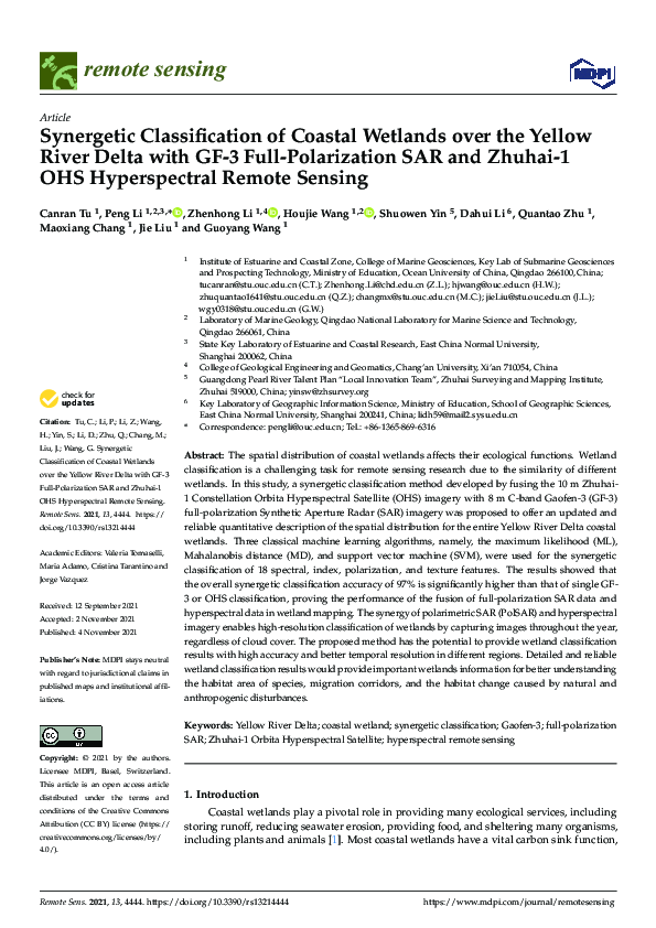 (PDF) Synergetic Classification of Coastal Wetlands over the Yellow River Delta with GF-3 Full ...