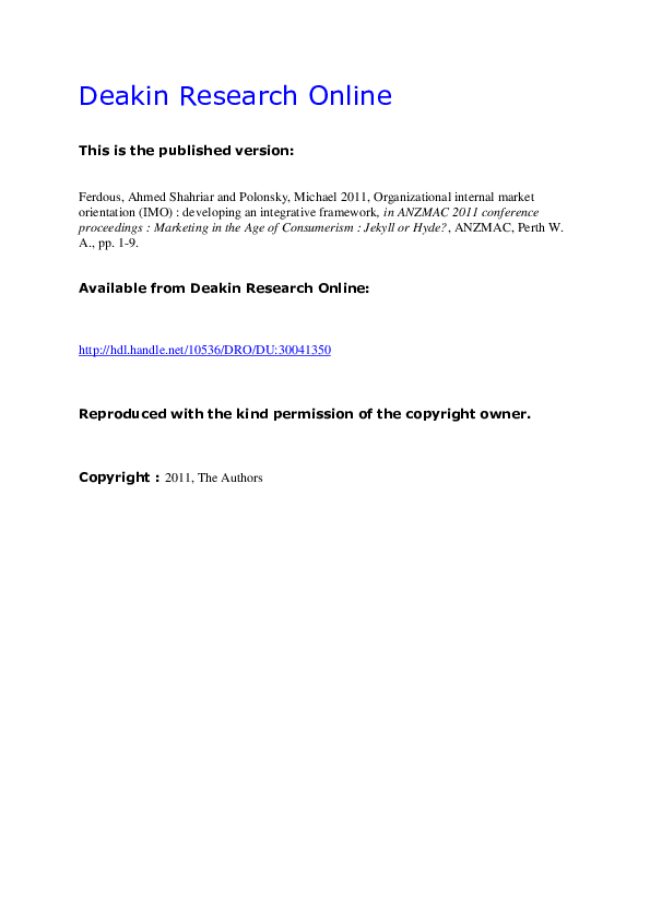 (PDF) Organizational internal market orientation (IMO): developing an ...