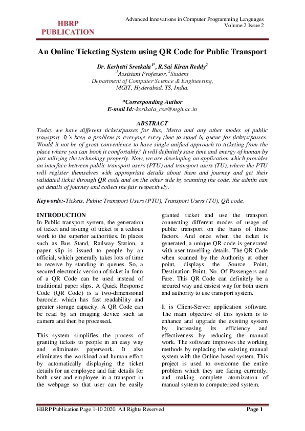 (PDF) An Online Ticketing System using QR Code for Public Transport