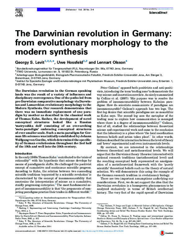 (PDF) The Darwinian revolution in Germany: from evolutionary morphology ...