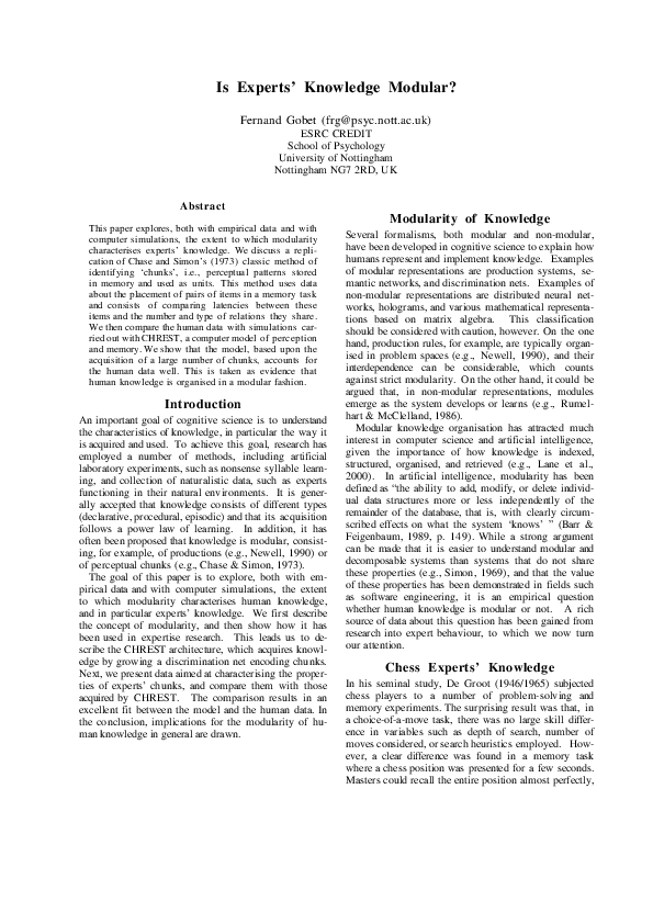 (PDF) Is experts' knowledge modular?