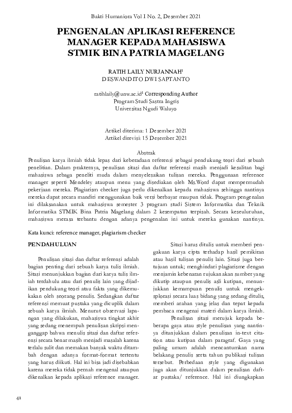 (PDF) Pengenalan Aplikasi Reference Manager Kepada Mahasiswa Stmik Bina ... (PDF) Pengenalan Aplikasi Reference Manager Kepada Mahasiswa Stmik Bina ...