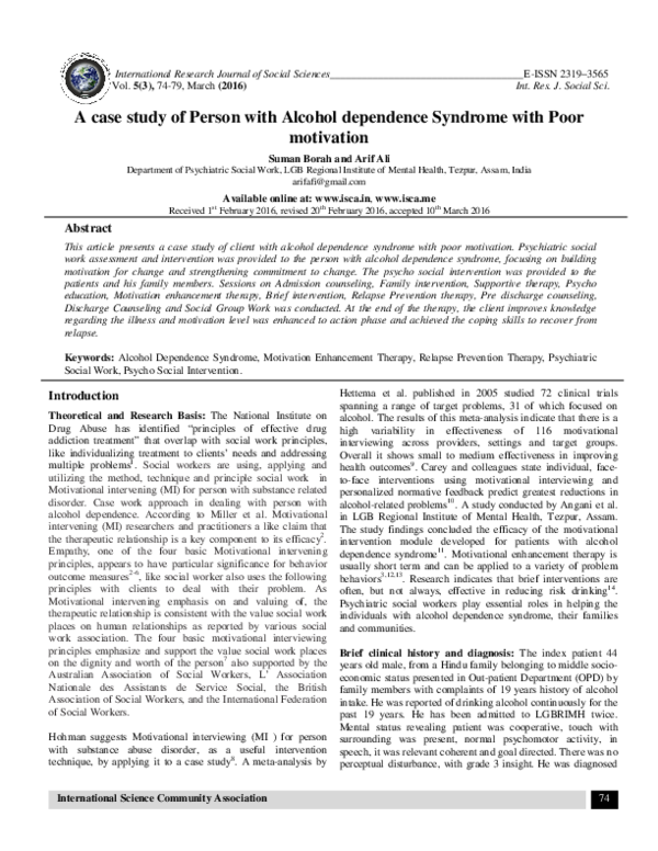 (PDF) A case study of Person with Alcohol dependence Syndrome with Poor ...
