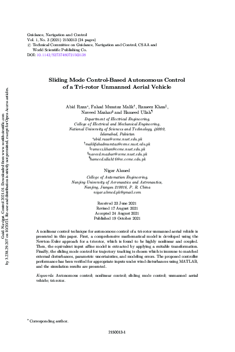 (PDF) Sliding Mode Control-Based Autonomous Control of a Tri-rotor Unmanned Aerial Vehicle ...