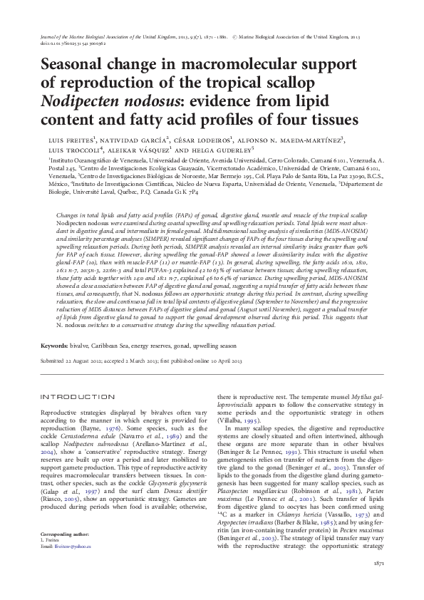 (PDF) Seasonal change in macromolecular support of reproduction of the ...
