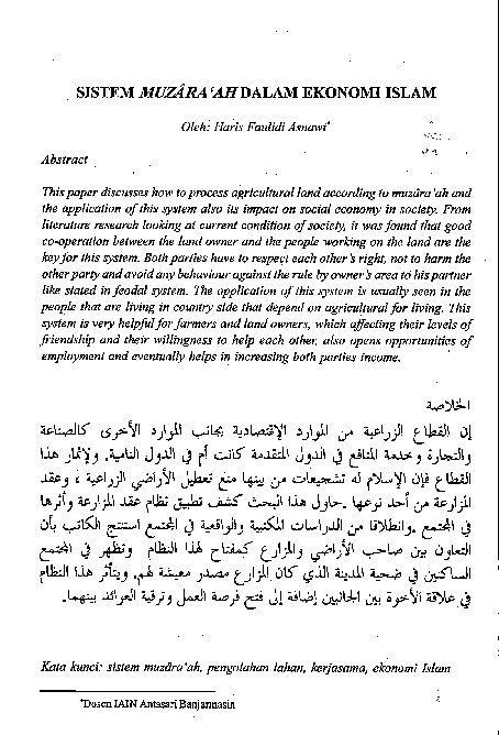 (PDF) Sistem Muzara'ah dalam Ekonomi Islam | Haris Faulidi Asnawi ...