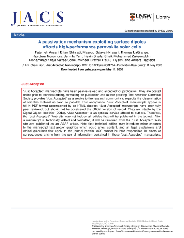 (PDF) Passivation Mechanism Exploiting Surface Dipoles Affords High-Performance Perovskite Solar ...