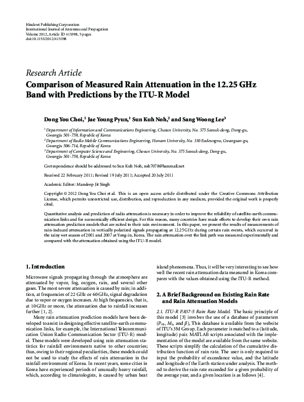 (PDF) Comparison of Measured Rain Attenuation in the 12.25 GHz Band ...