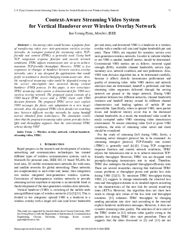 (PDF) Context-Aware Streaming Video System for Vertical Handover over Wireless Overlay Network