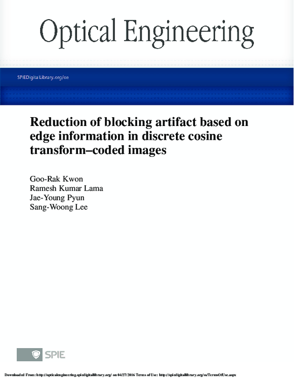 Pdf Reduction Of Blocking Artifact Based On Edge Information In Discrete Cosine Transform