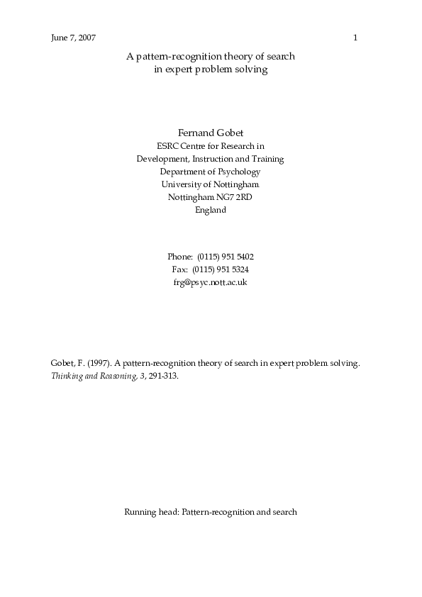 (PDF) A Pattern-recognition Theory of Search in Expert Problem Solving