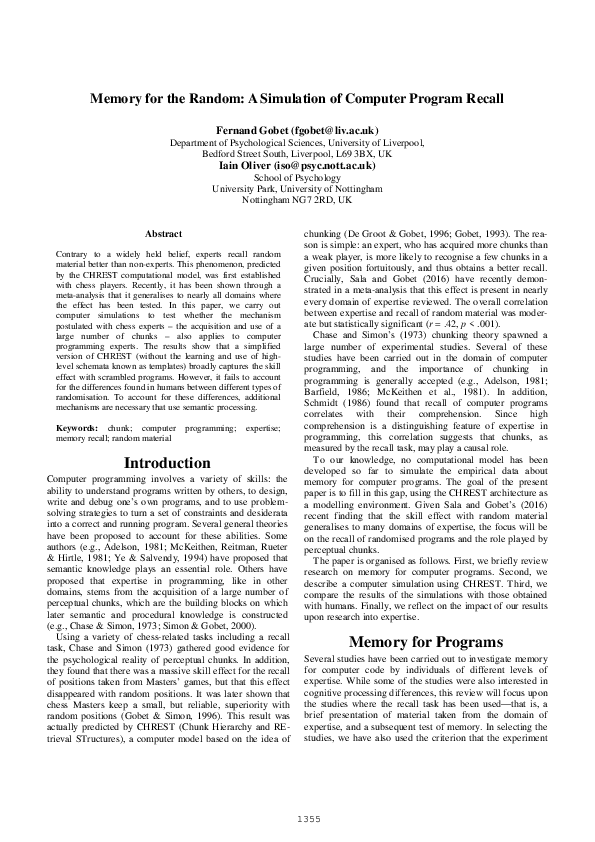 (PDF) Memory for the Random: A Simulation of Computer Program Recall