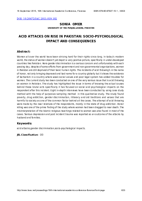 (PDF) Acid Attacks on Rise in Pakistan: Socio-psychological impact and ...