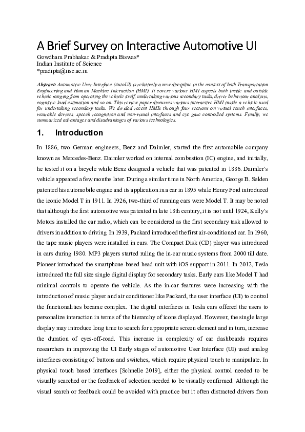 (PDF) A Brief Survey on Interactive Automotive UI