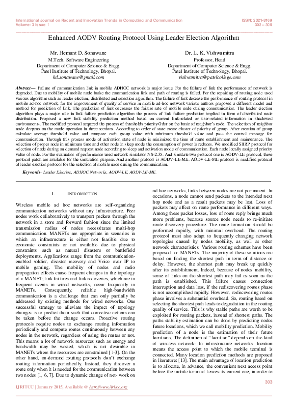 (PDF) Improving AODV with Leader Election Algorithm