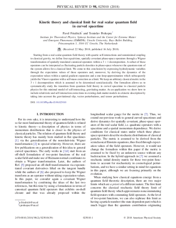 Pdf Kinetic Theory And Classical Limit For Real Scalar Quantum Field