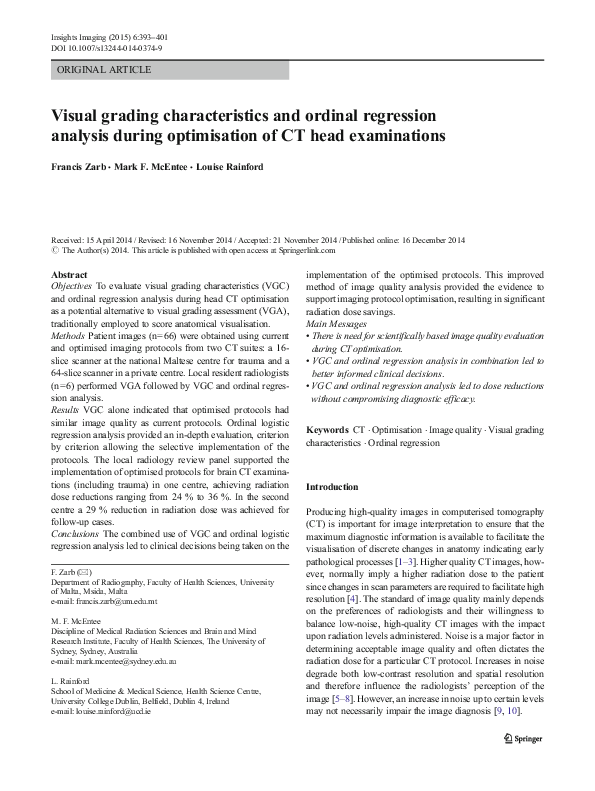 (PDF) Visual grading characteristics and ordinal regression analysis during optimisation of CT ...