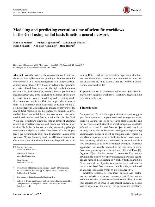 (PDF) Modeling and predicting execution time of scientific workflows in the Grid using radial ...