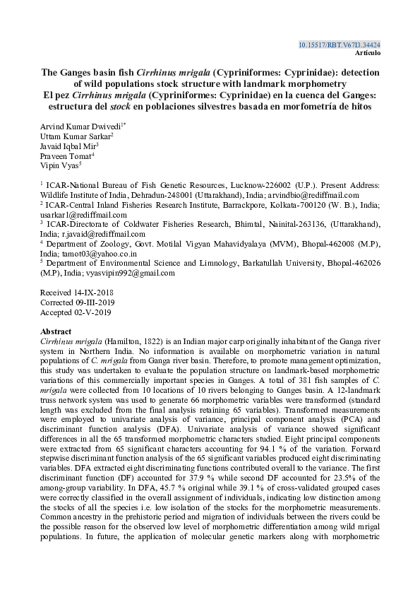 (PDF) The Ganges basin fish Cirrhinus mrigala (Cypriniformes ...