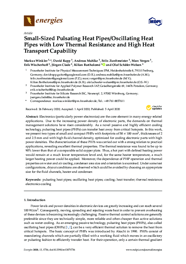(PDF) Small-Sized Pulsating Heat Pipes/Oscillating Heat Pipes with Low Thermal Resistance and ...