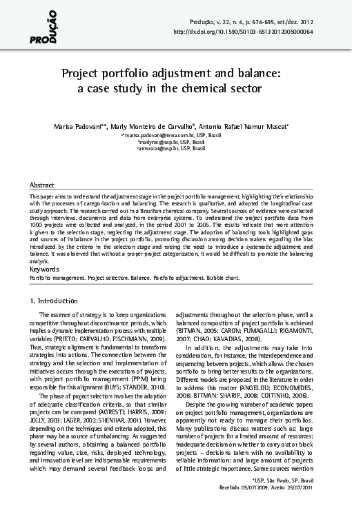 (PDF) Project portfolio adjustment and balance: a case study in the ...