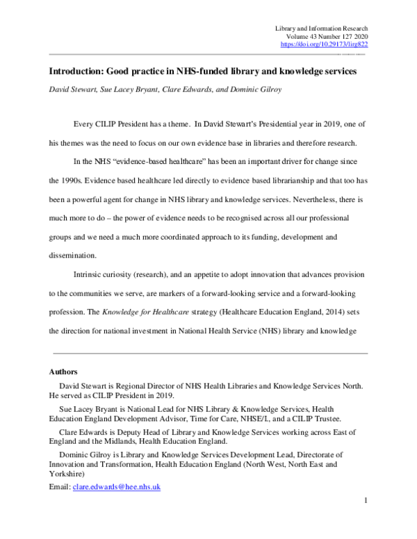 (PDF) Introduction: Good practice in NHS-funded library and knowledge ...