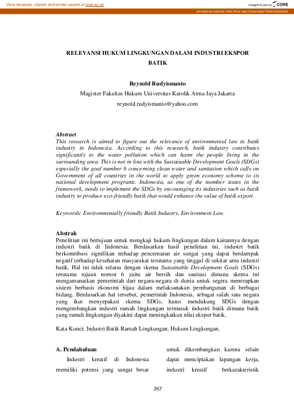 (PDF) Relevansi Hukum Lingkungan Dalam Industri Ekspor Batik