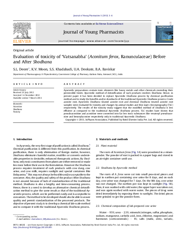 (PDF) Evaluation of toxicity of ‘Vatsanabha’ (Aconitum ferox ...