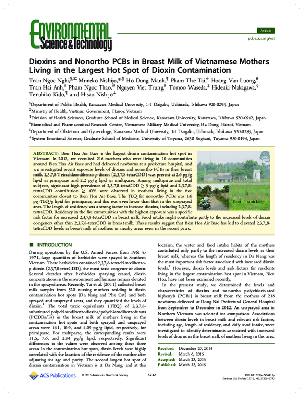 (PDF) Dioxins and Nonortho PCBs in Breast Milk of Vietnamese Mothers ...
