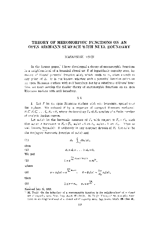 (PDF) Theory of Meromorphic Functions on an Open Riemann Surface with Null Boundary