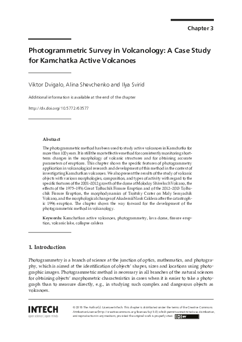 (PDF) Photogrammetric Survey in Volcanology: A Case Study for Kamchatka Active Volcanoes