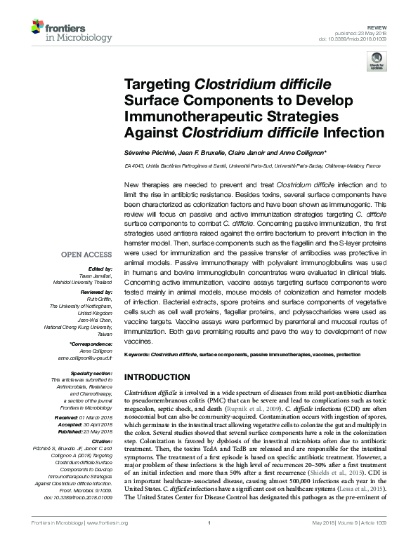 (PDF) Targeting Clostridium difficile Surface Components to Develop ...