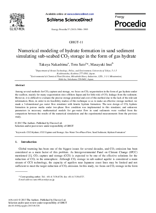 (PDF) Numerical Modeling of Hydrate Formation in Sand Sediment ...