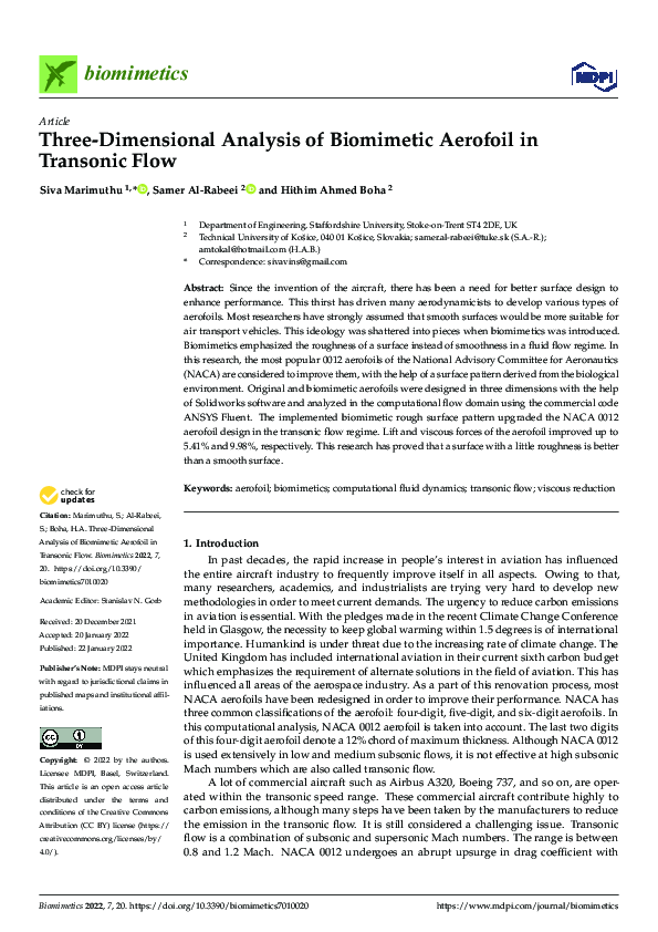 (PDF) Three-Dimensional Analysis of Biomimetic Aerofoil in Transonic Flow