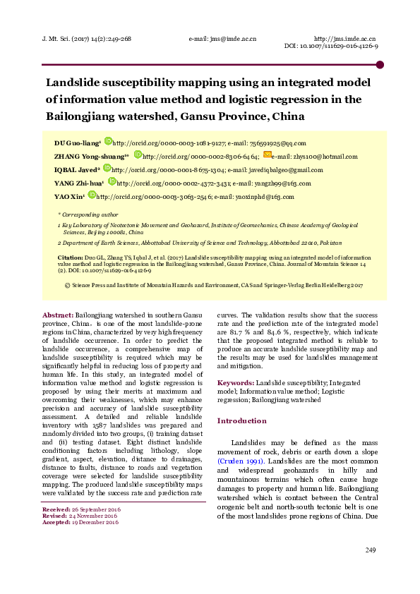 (PDF) Landslide susceptibility mapping using an integrated model of information value method and ...