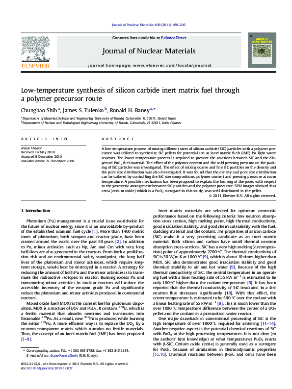 (PDF) Low-temperature synthesis of silicon carbide inert matrix fuel ...